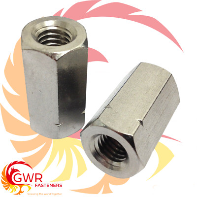 M5 M6 M8 M10 M12 M16 M20 A2 Stainless Stud Connectors - Long Nuts Hex ...