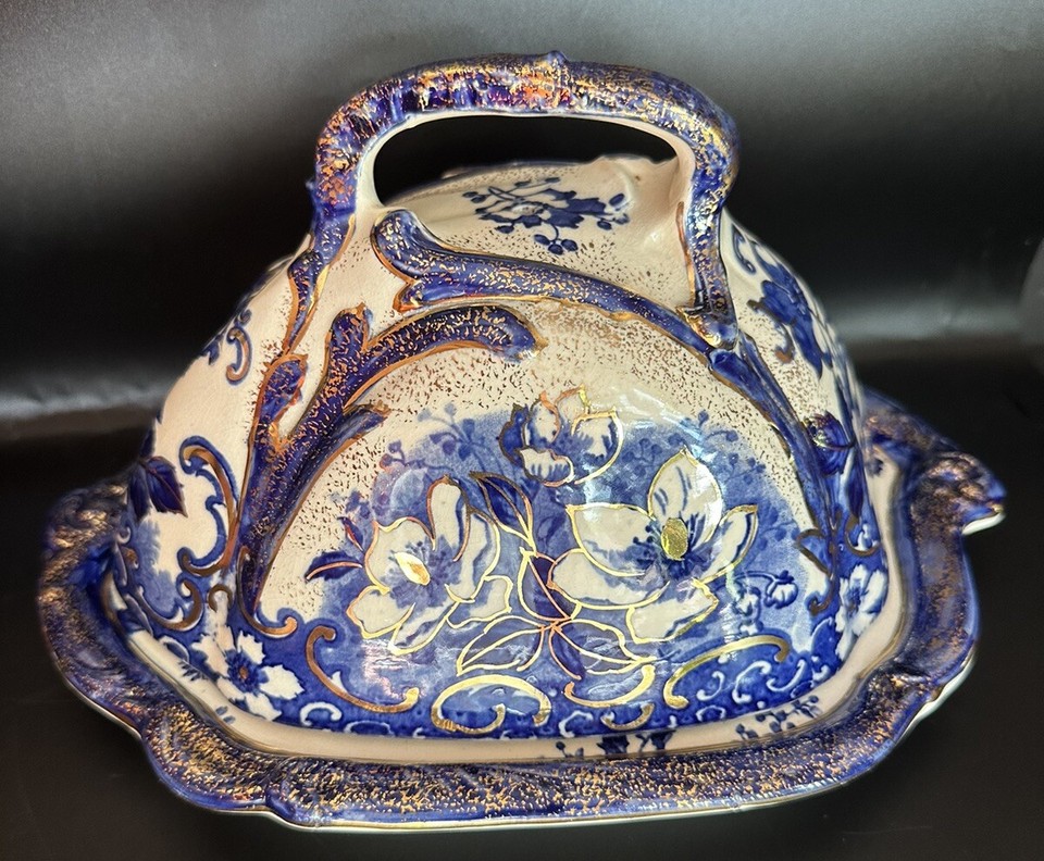 1893 Ford & Sons Princess Flow Blue Hand Painted 24k Gold Cheese ...