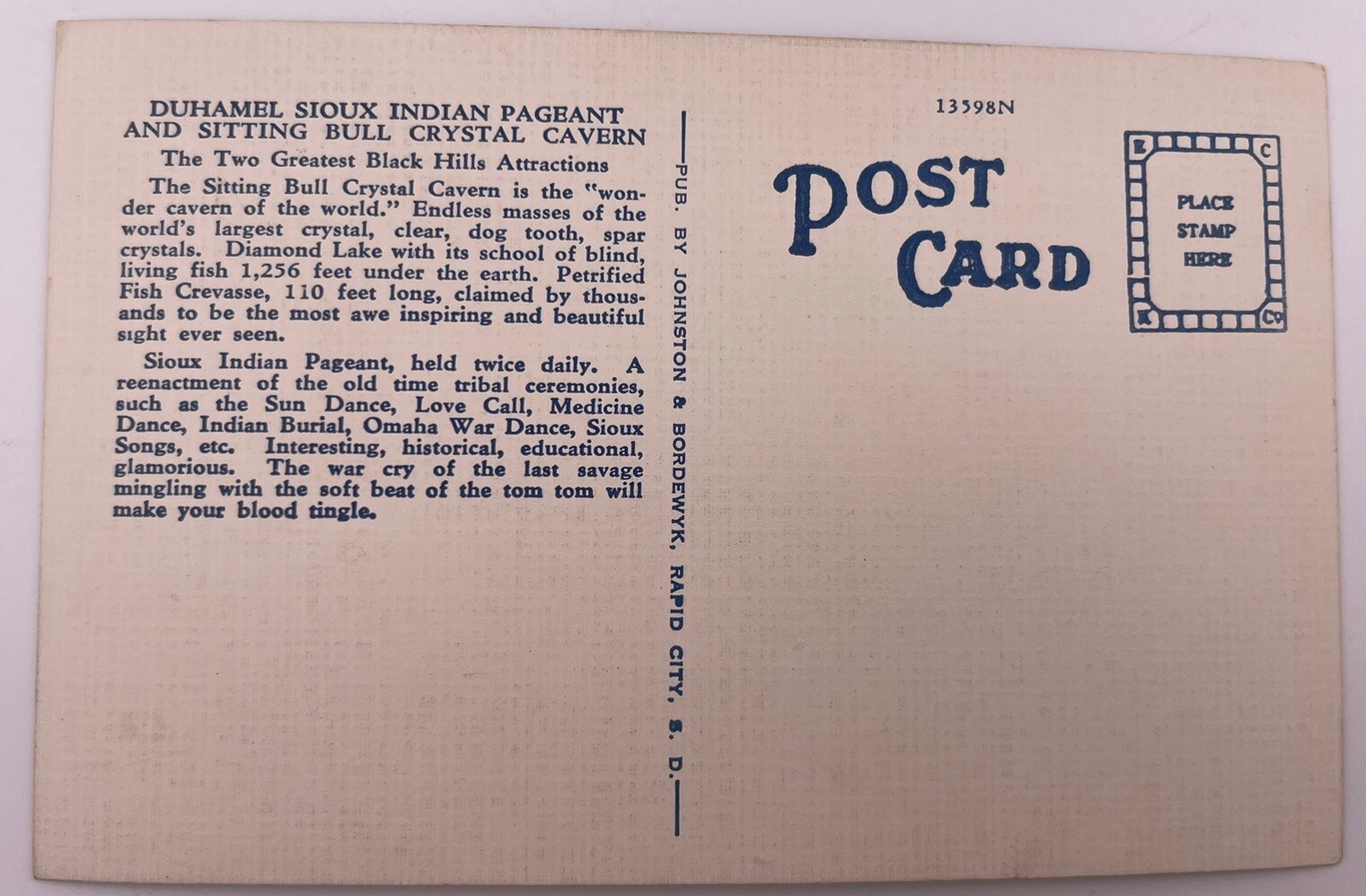 Vintage Postcard - Duhamel Sitting Bull Crystal Cavern & Sioux Indian ...
