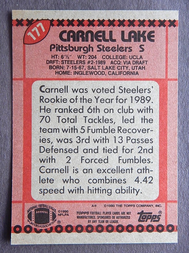 Carnell Lake #177 Topps 1990 Football Card (Pittsburgh Steelers) | eBay