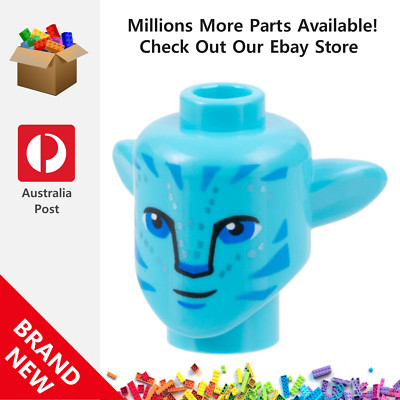 Genuine LEGO™ Medium Azure Minifigure Head Modified Alien Na'vi 1576 ...