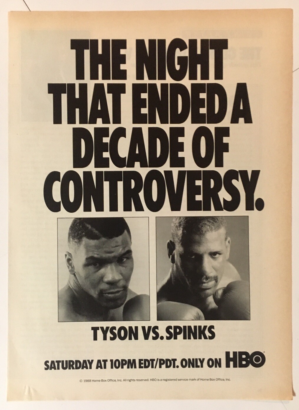 Mike Tyson Michael Spinks HBO Boxing 1988 Vintage Print Ad 7.5x10.5 ...
