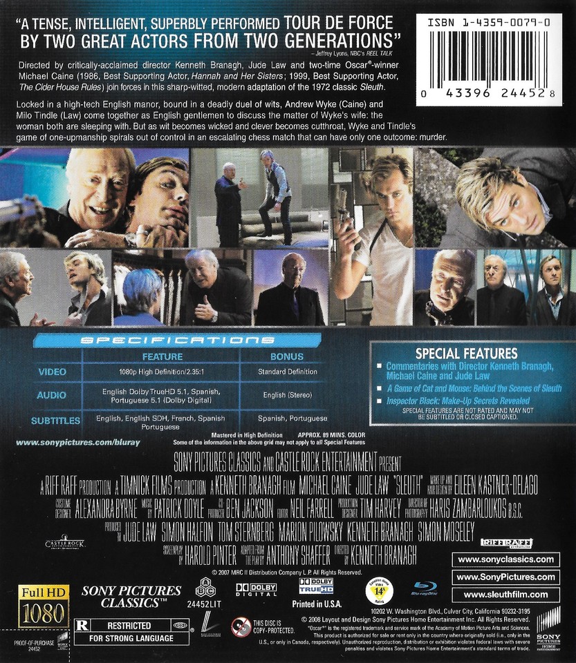 Sleuth ~ Michael Caine Jude Law ~ Blu-ray Full HD 1080 ~ FREE Shipping ...