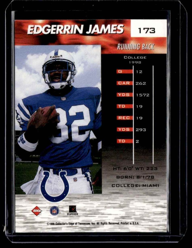 1999 Collector's Edge Fury Gold Ingot Edgerrin James RC Indianapolis ...