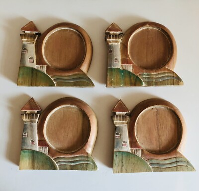 Nautical Lighthouse Wooden Coasters Set Of Four Vintage GUC | eBay