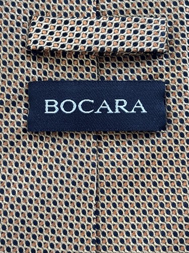 BOCARA Foulard X LONG Tie 100% Silk Hand Made Gold Black Dots 3.5x64.5 ...