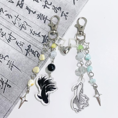 Chinese Style Retro Koi Fish Keychain Fashion Beaded Keyring Bag ...
