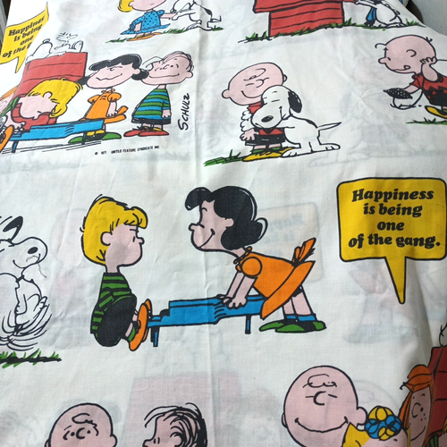 Vintage Peanuts Charlie Brown Snoopy Woodstock Lucy Linus Twin Flat Bed ...