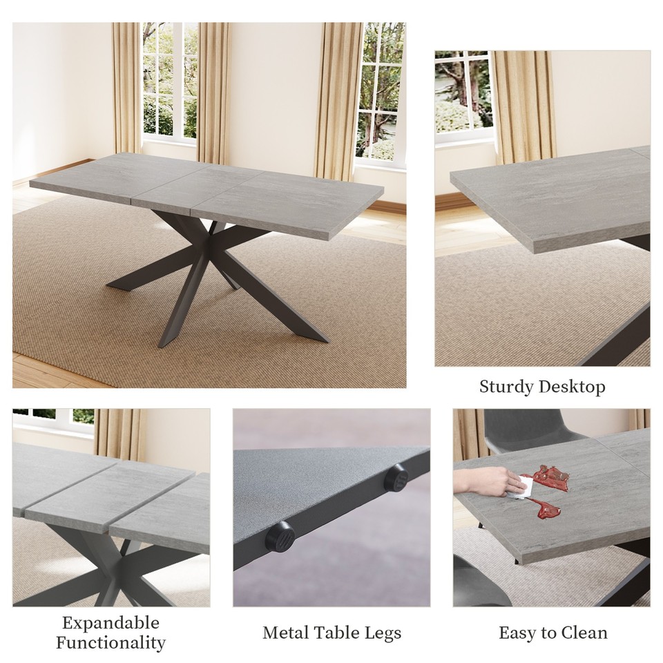 JIEXI 130-170CM Extendable Dining Table.Grey table with Metal tripod ...