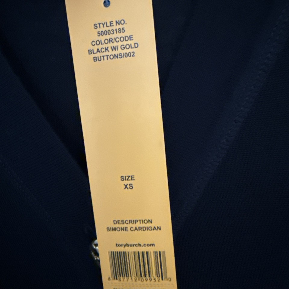 NWT Tory Burch Simone Black Cardigan Sweater Logo Light Gold Buttons XS ...