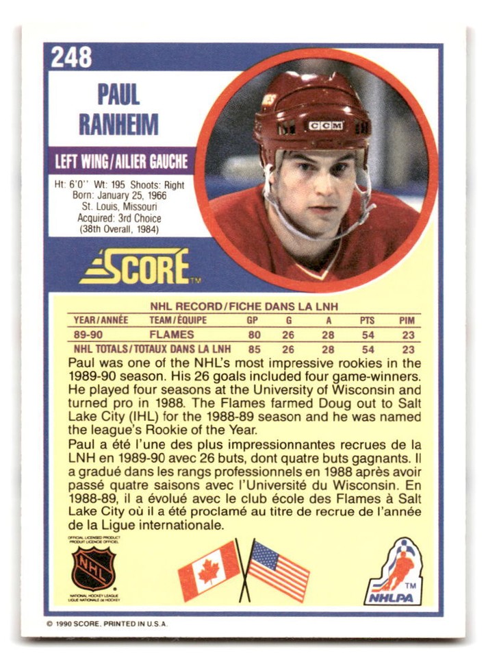 Paul Ranheim 1990 Score Canadian HOCKEY #248 Calgary Flames | eBay