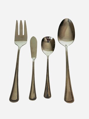 Oneida Needlepoint Beaded Artistry Stainless 4 Piece Serving Spoon Fork ...