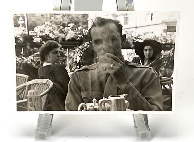 WW2 Era Photo U.S. Married GI Smoking At Lunch Woman At Table In Back ...