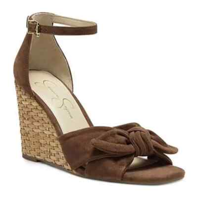 Jessica Simpson Delirah Bow Wedge Size 7M Tobacco Lux Kid Suede Women's ...