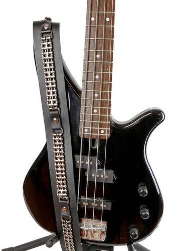 Black Leather Silver Bike Chain Guitar Strap Bass Punk Rock Goth Metal ...