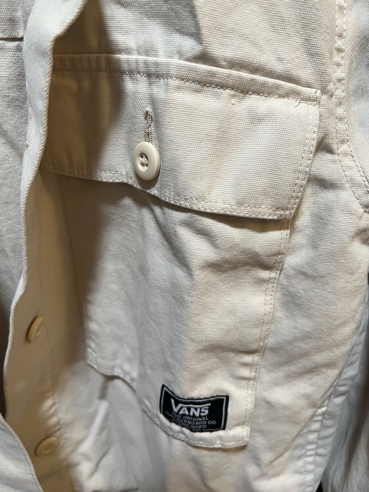 Vans Womens Clark Jacket Cotton Marshmallow Pockets Woven Coat Patch Sz ...