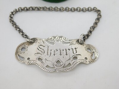 Victorian Sterling Silver Floral Sherry Decanter Label Antique 1893 ...