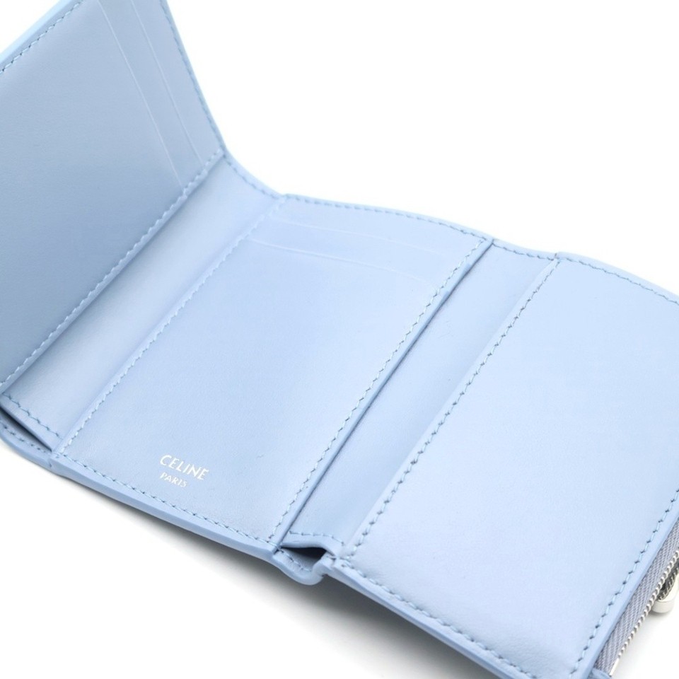 Celine Trionf Logo Plate Fine Strap Nino Compact Wallet Trifold Silver ...