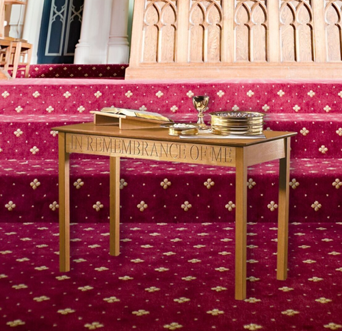 Light Pecan Stain Engraved Remembrance Plain Communion Table for Church ...