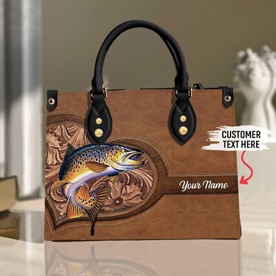 Personalized Vintage Fishing Leather Handbag, Fishing Lovers Leather ...
