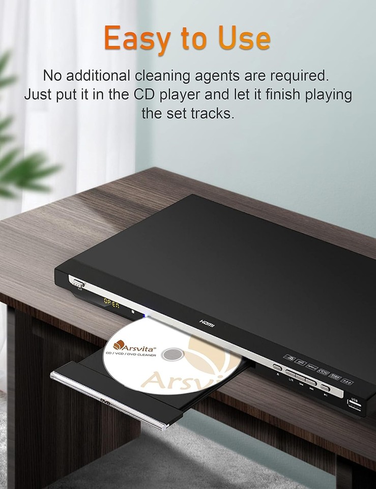 Arsvita CD Laser Lens Cleaner Disc Cleaning Set for CD/VCD/DVD Player ...
