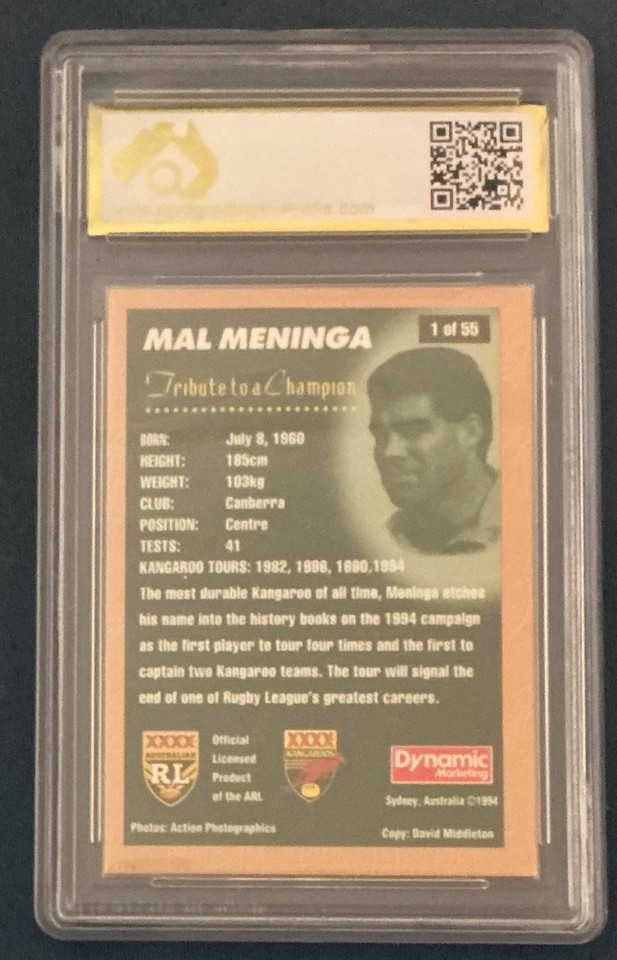 Mal Meninga signed Dynamic 1994 Card free postage within Australia (L ...