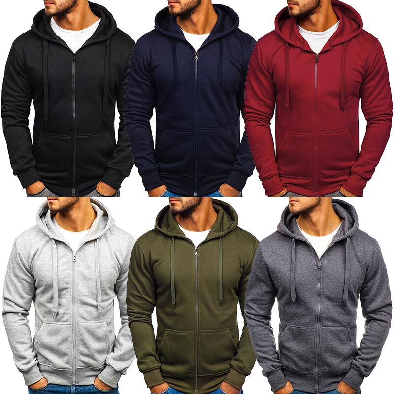 Men Fleece Lined Hoodie Long Sleeve Zip Up Pocket Winter Warm Jackets ...