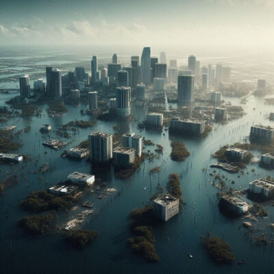 Post Apocalyptic American City Miami Ruins Flooded Under Water Poster ...