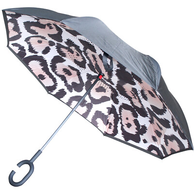 Leopard Print Metal/Plastic 66cm Umbrella Folding Long Handle Rain/Sun ...