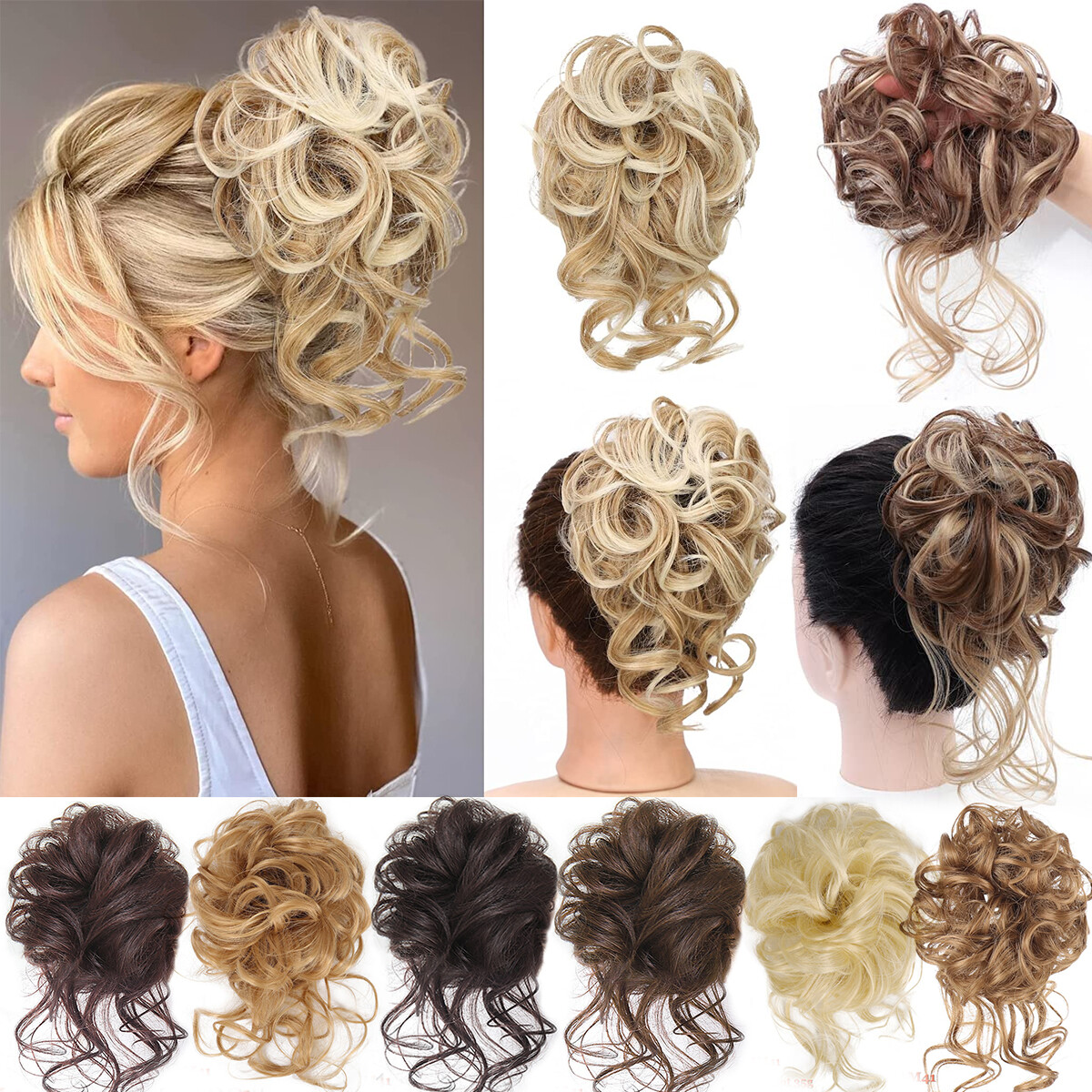 Messy Hair Bun Scrunchies for Women Tousled Updo Bun Synthetic Chignon ...
