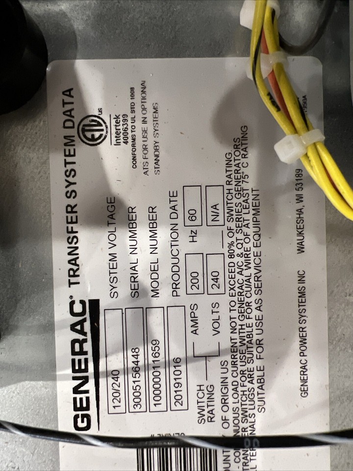 Generac 200A Service Rate Whole House Transfer Switch 696471069631 | eBay