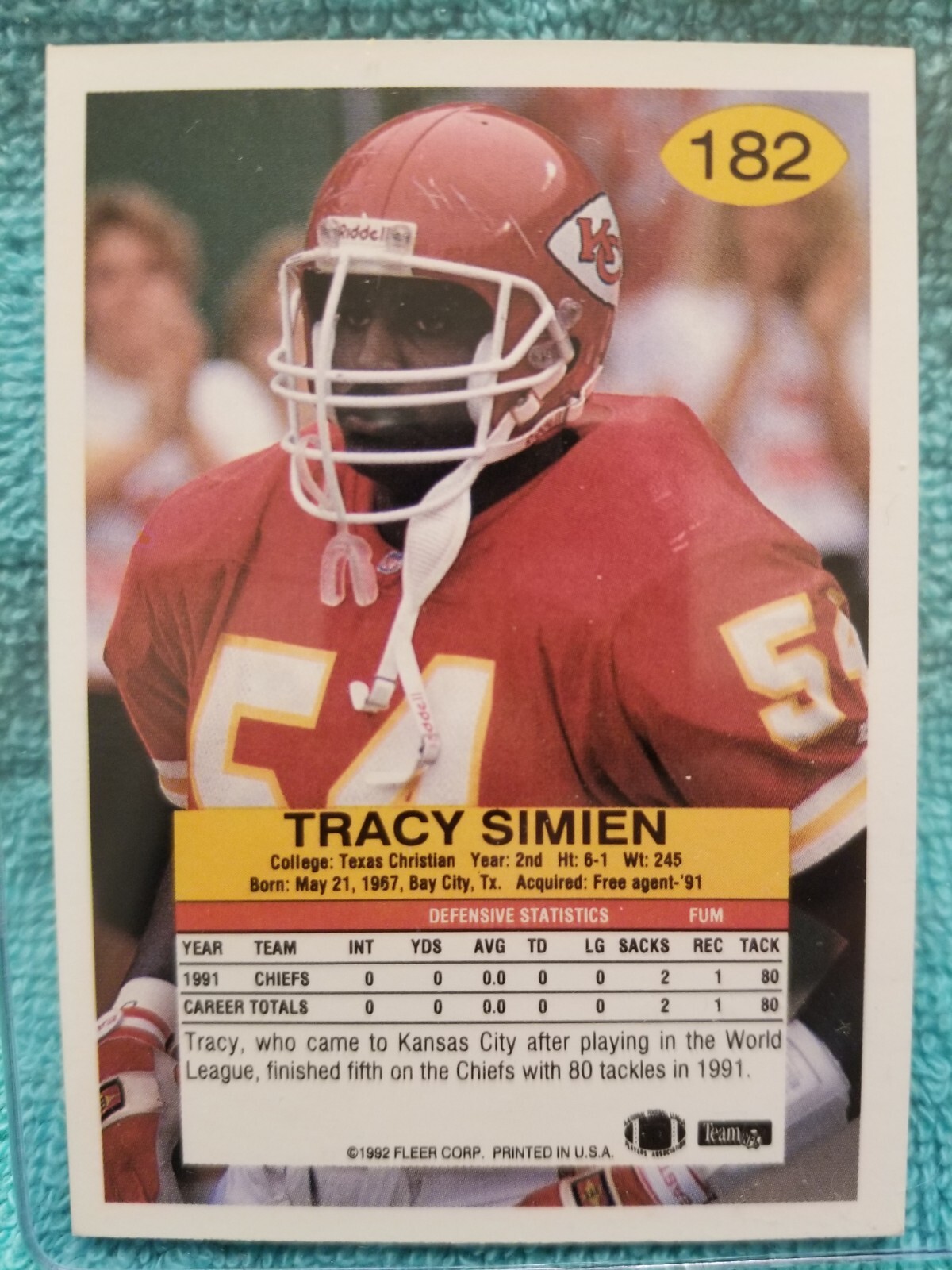 1992 FLEER TRACY SIMIEN #182 KANSAS CITY CHIEFS | eBay