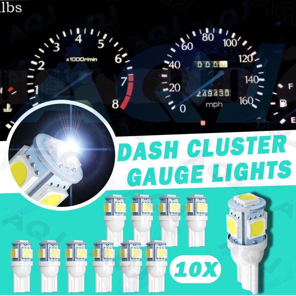 10x White T10 194 LED Bulbs for Instrument Panel Gauge Cluster Dash ...