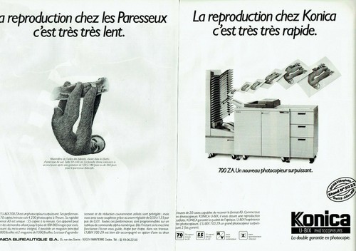 ublicité Advertising 0322 1989 Konica la reproduction photocopieurs 2p ...