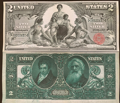 Reproduction $2 Bill Educational Note 1896 Silver Cert Morse Fulton ...