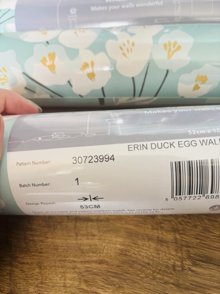 X9 Dunelm Erin Duck Egg WallPaper All Same Batch 52cm X 10.05cm New ...