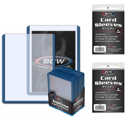 25 BCW Blue Top loaders Topload 3x4 + 200 Penny Sleeves For Standard ...