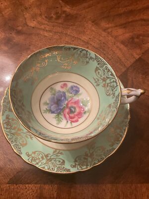 Vintage Paragon Blue Anemone Center Green Tea Cup And Saucer | eBay