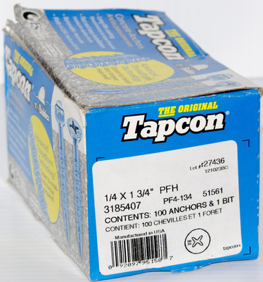 Box of 100 Tapcon 1/4" x 1-3/4" Flat Head Phillips Masonry Fastener ...