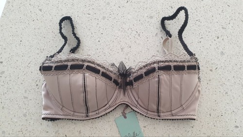 Odille Latte Satin, Black Lace & Tulle Bra Size 10DD Brand New with ...