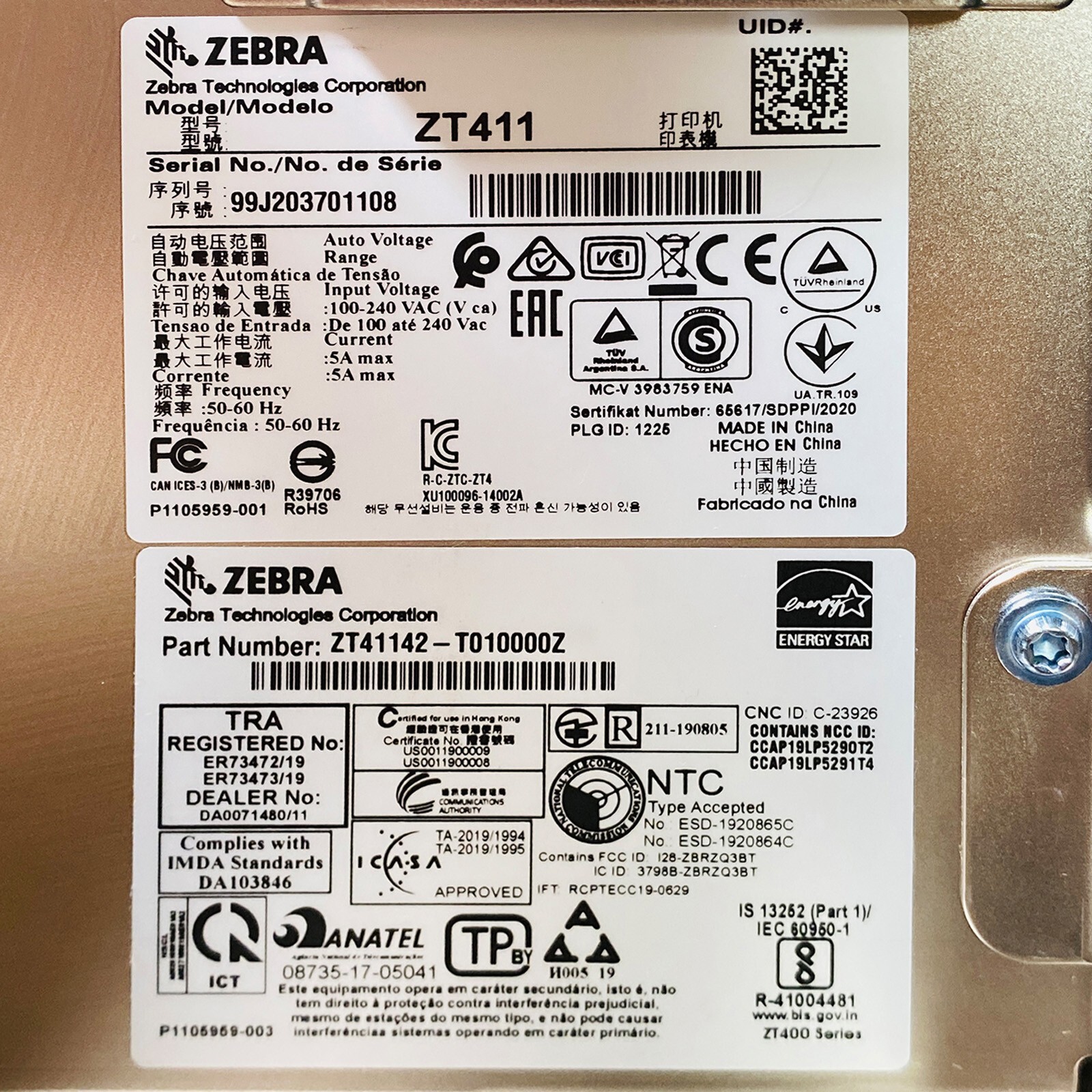 Zebra ZT411 Thermal Transfer Industrial Barcode Label Printer LAN USB ...