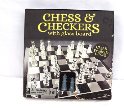 CHESS & CHECKERS with Glass Board Clear & Frosted Pieces Spin Master ...