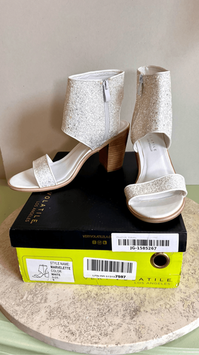 Very Volatile Womens White Marvelellette Glitter Zip Block Heels ...