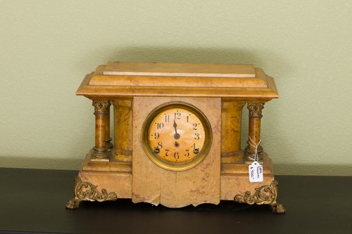 Seth Thomas Cream & Brown Adamantine 4 Pillar Mantle Clock Faux Marble ...