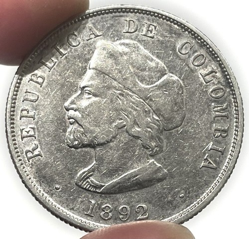 1892 Silver Colombia Republic 50 Centavos Discovery America Coin ...