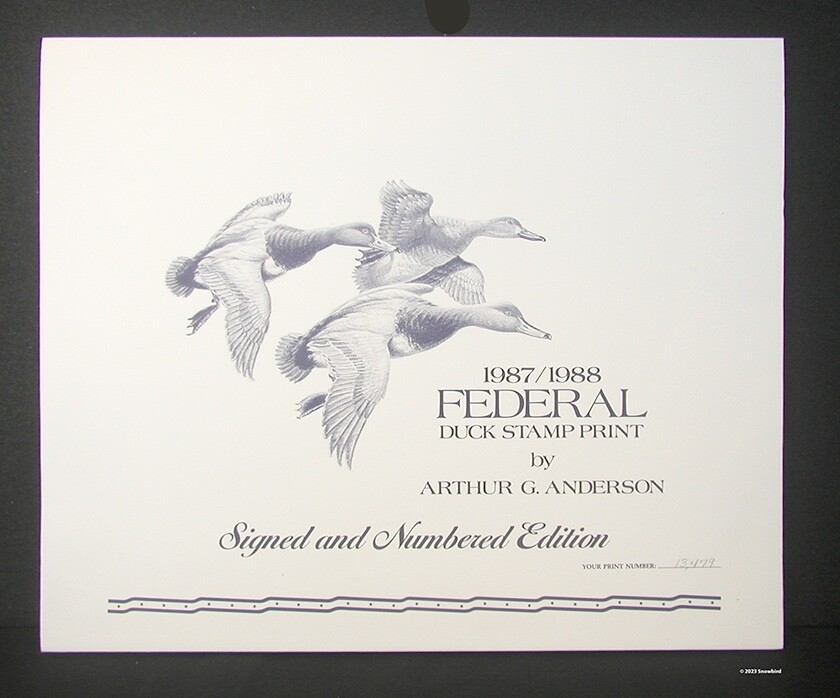 1987-1988 Federal Duck Stamp Print by Arthur G. Anderson w/Signed Duck ...