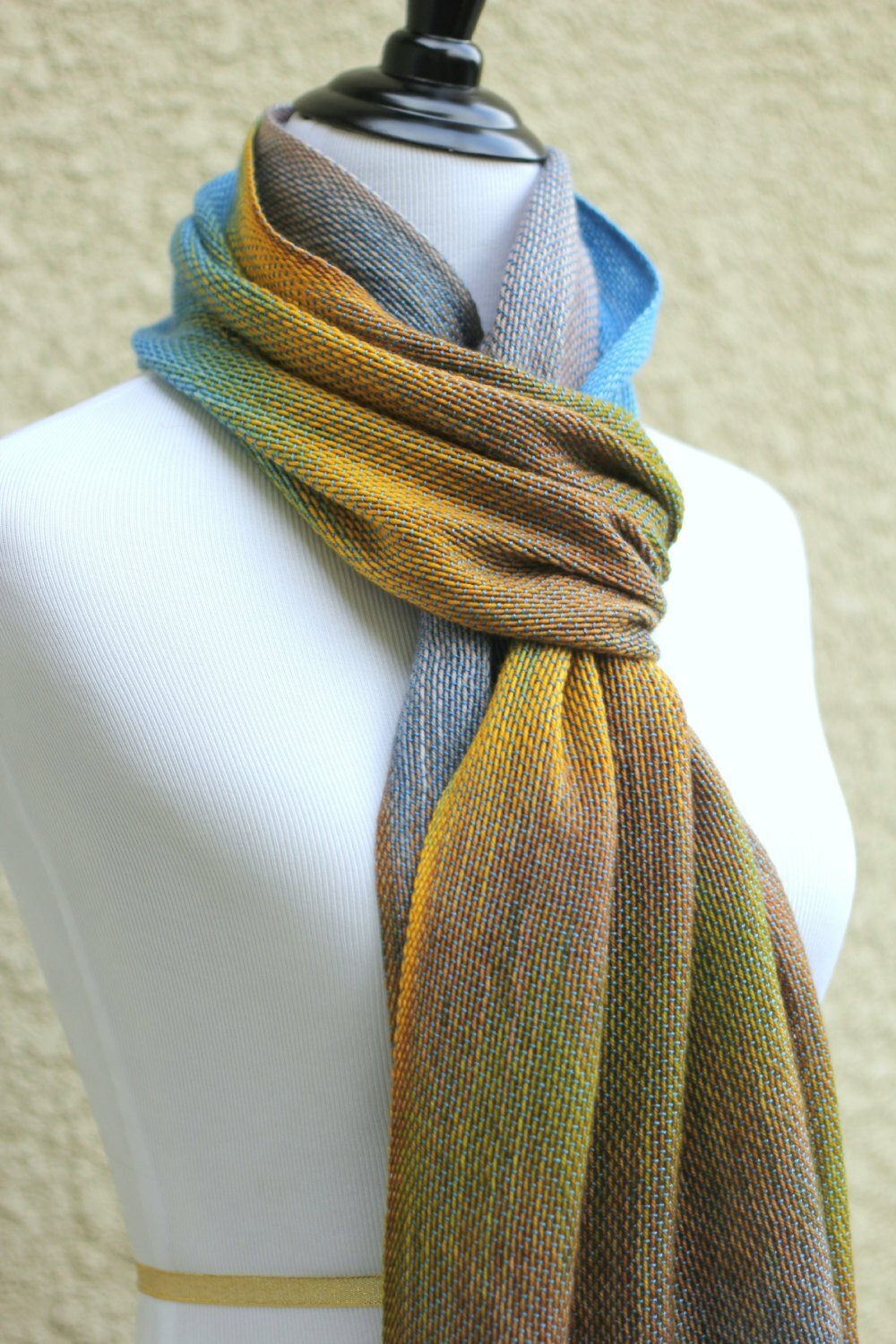 Woven scarf in blue, yellow and beige colors, gift for her | eBay