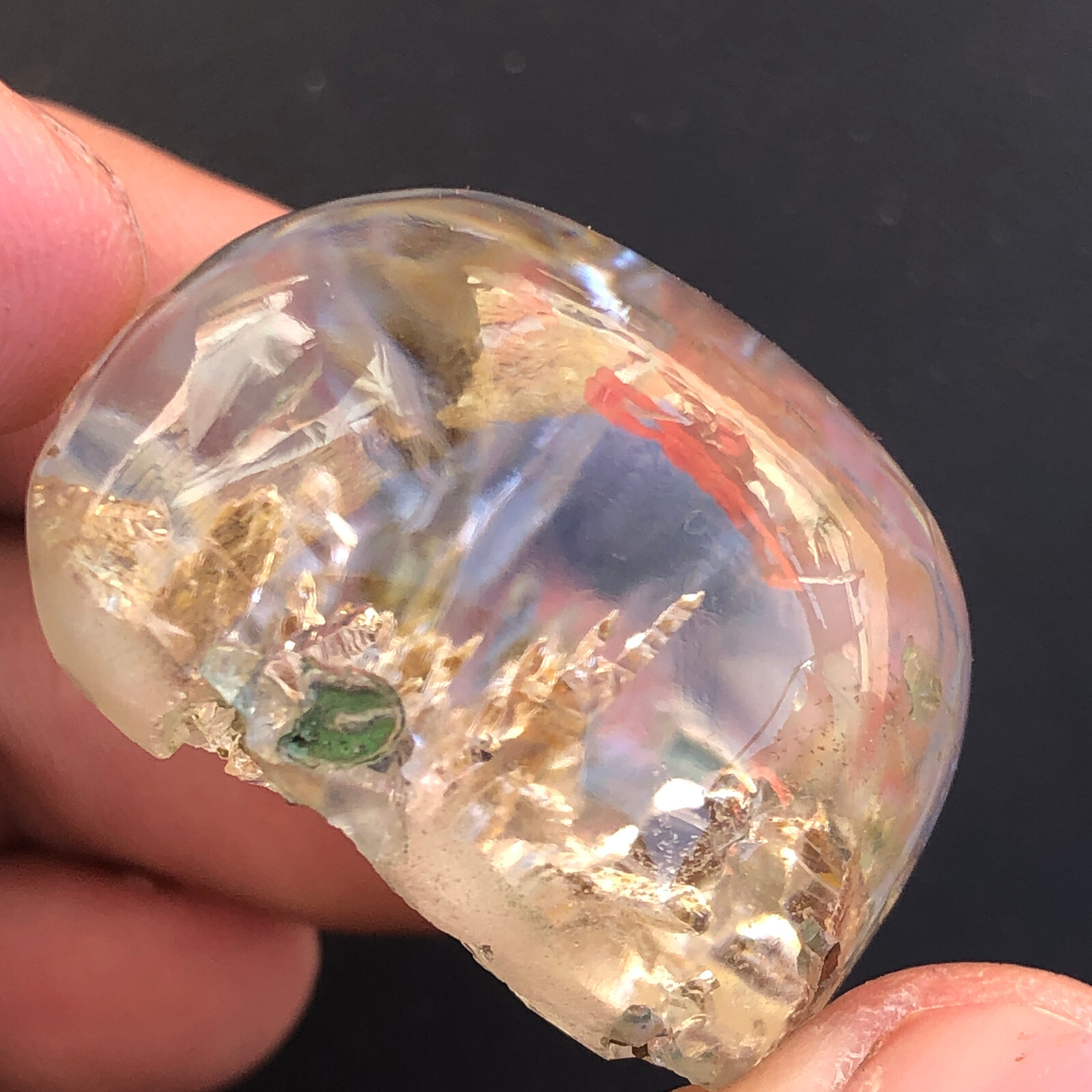 163 Carat Natural Cut Quartz Cabochon With Epidote Crystal Inside Loose ...