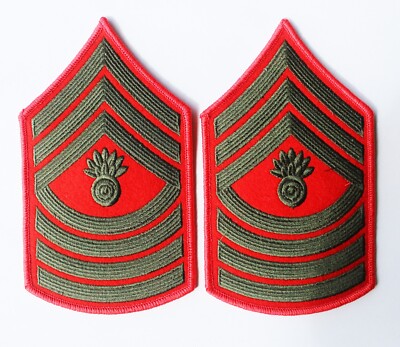 Marine Corps USMC Master Gunnery Sergeant MGySgt Green on Red Chevron ...