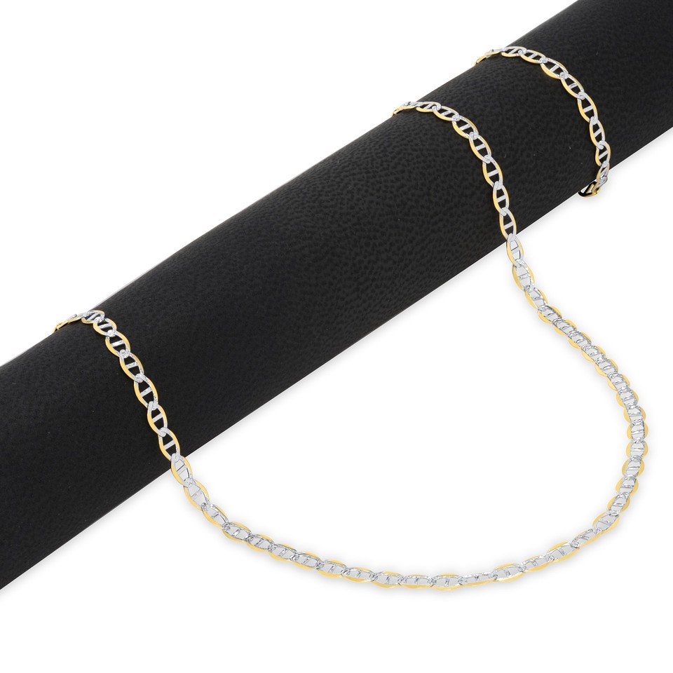 10K Yellow Gold Solid Men 3mm Pave Diamond Cut Mariner Anchor Chain ...